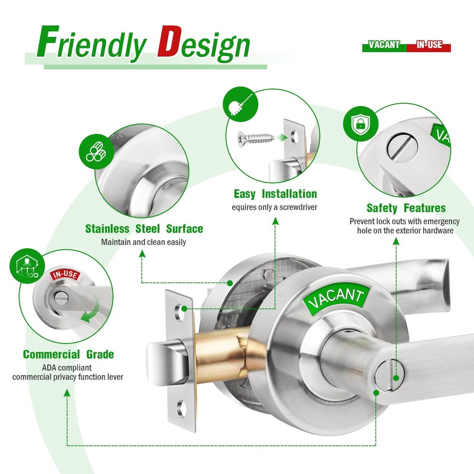 Indicator Privacy Lock and Door Lever,Vacant Occupied Bathroom Knob ...