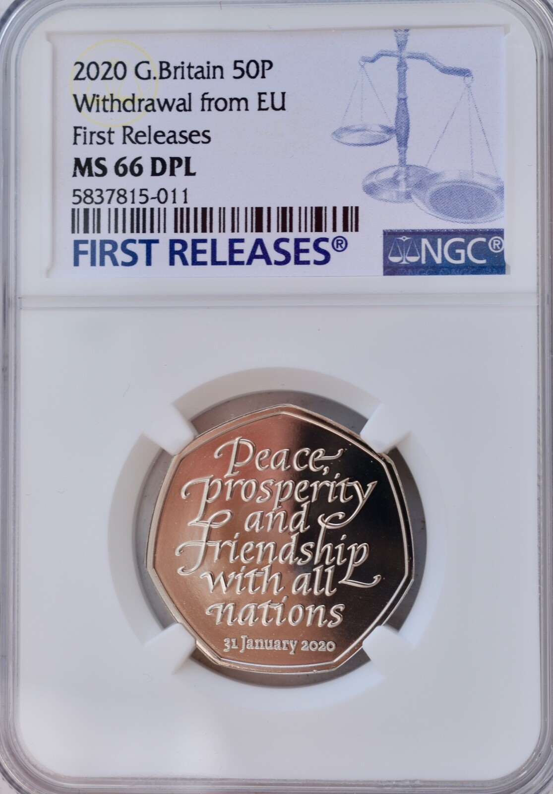2020 50p EU BREXIT NGC MS66 DPL Fifty Pence Peace Britain Royal Mint UK ...