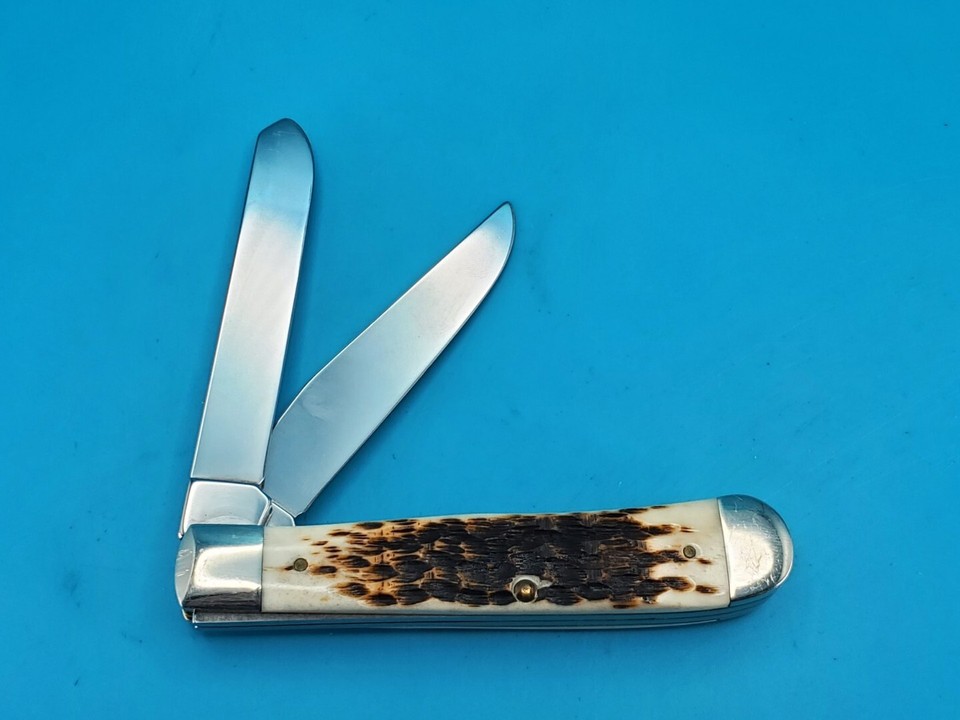 Case XX 6254 SS Amber Jigged Bone Two Blade Trapper Pocket Knife ...