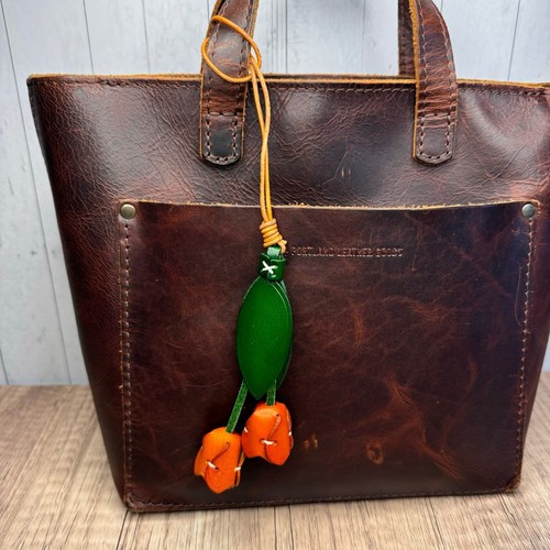 Genuine Leather Tulip Bag Charm Orange Tulip Spring Flowers Leather ...
