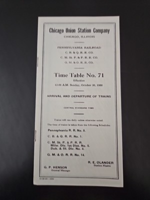 1960 Chicago Union Station Railroad Employee Timetable #71 | eBay