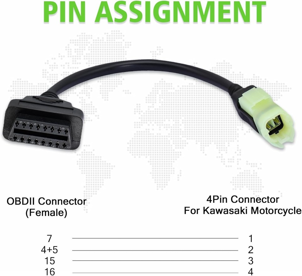 Obd2 Adapter Fit for Kawasaki Motorcycle 4 Pin to 16 Pin OBD Diagnostic ...