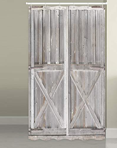 Stall Shower Curtain Fabric 36 X 72 Inch Rustic Gray Wooden Barn Door ...