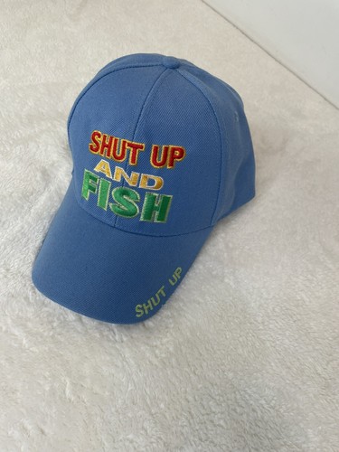 Shut Up & Fish Embroidered Fishing Hat Blue Adjustable Hook And Loop | eBay
