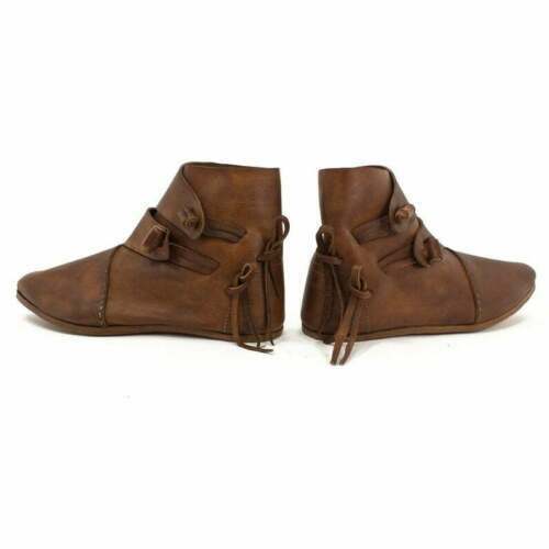 MEDIEVAL LEATHER BOOTS RENAISSANCE FOOTWEAR VIKING SHOE MENS BROWN LONG ...