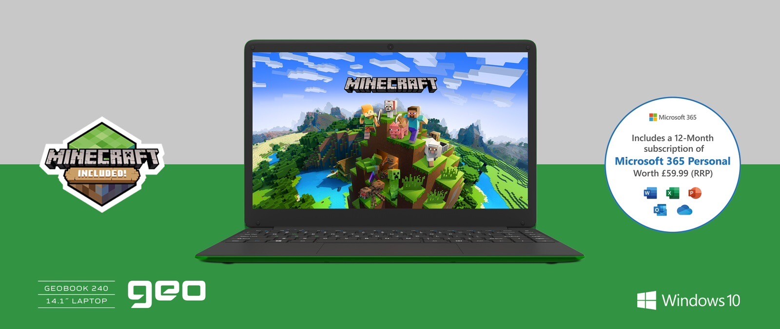 GEO GeoBook 140 Minecraft Edition 14" (64GB eMMC, Intel Celeron N4020 ...