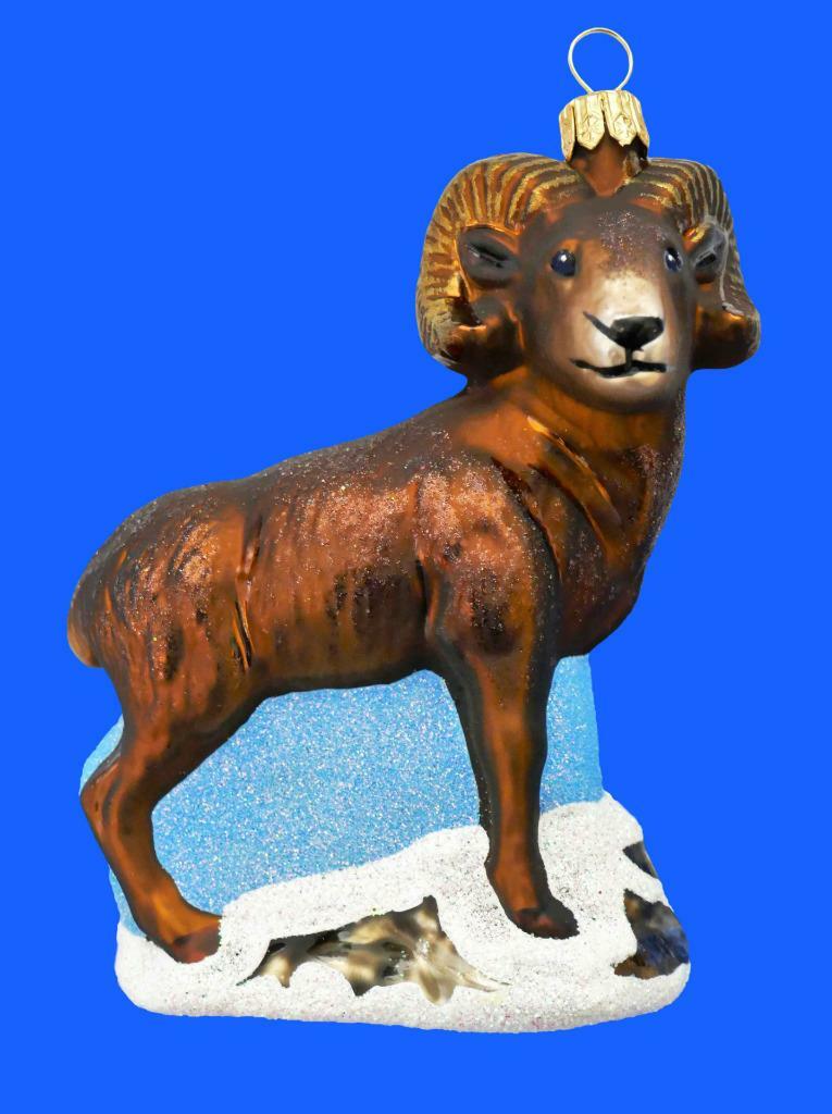 RAM EUROPEAN BLOWN GLASS CHRISTMAS TREE ORNAMENT BIG HORN SHEEP ...