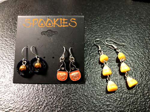 Lot 3 Pair Pierced Halloween Theme Earrings Candy Corn & Jack-O-Lantern ...