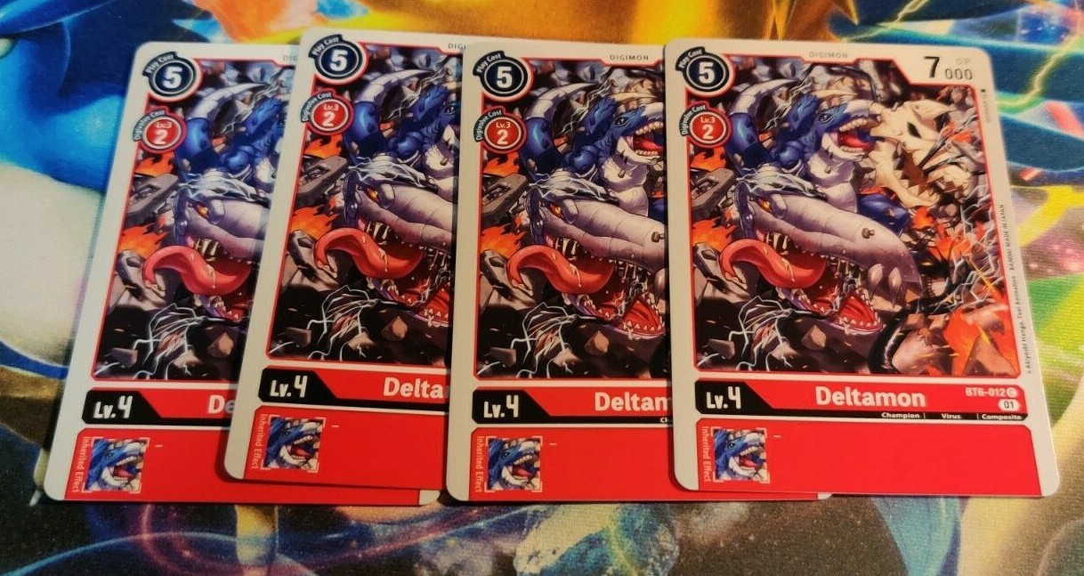 x4 Playset Digimon DELTAMON Red Set Booster Common TCG BT6-012 Double ...