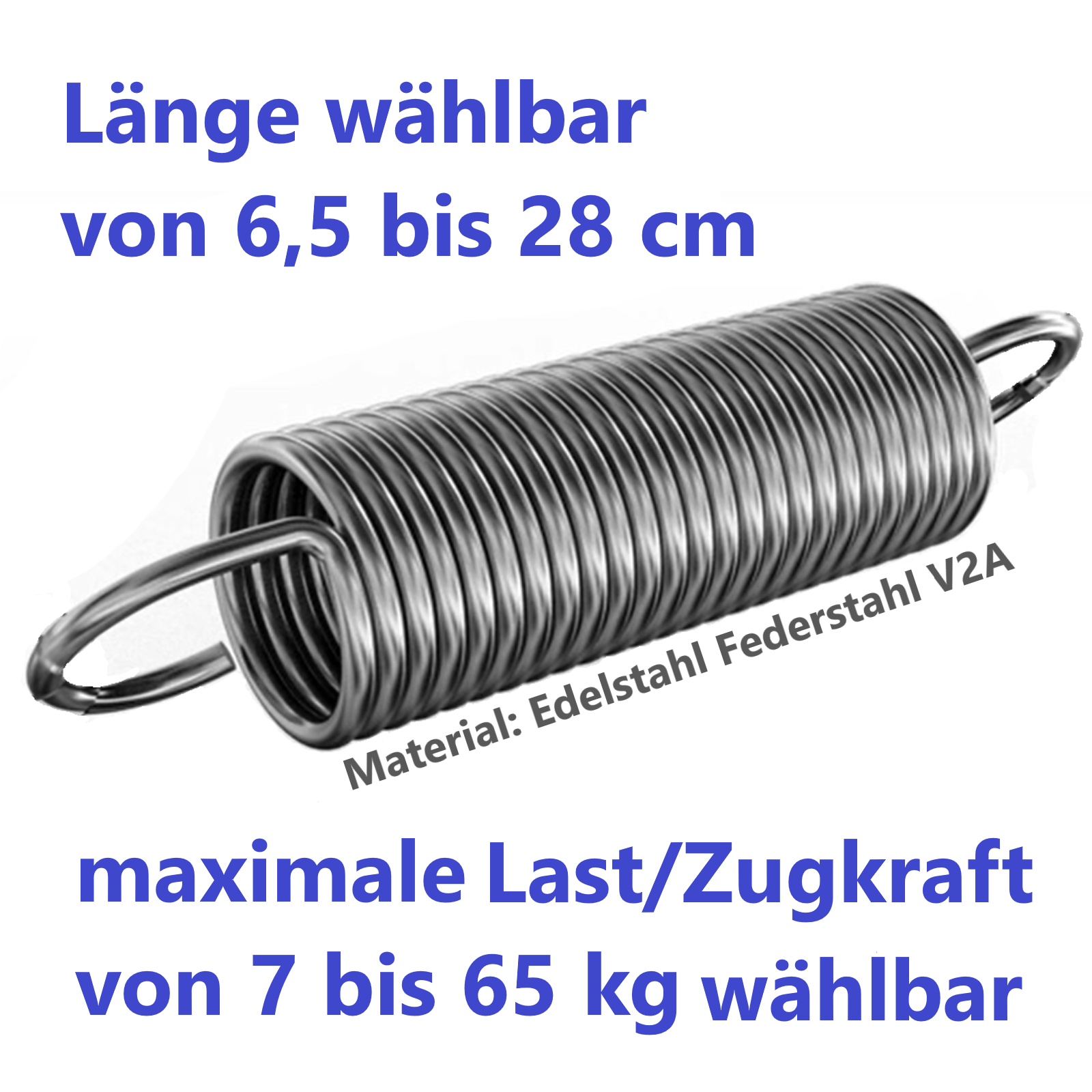 Edelstahl Zugfeder Spannfeder, maximale Last wählbar von 7 kg bis 65 kg ...