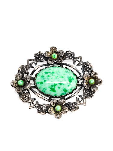 Neiger brothers Green Peking Czech glass flower vintage scatter brooch ...