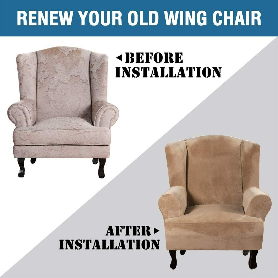 High Stretch Velvet Wing Chair Cover Anti-Slip Armchair Wingback Chair ...