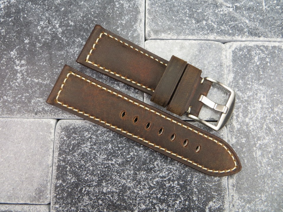 24mm Leather Strap Brown Tang Assolutamente Watch Band for fits PANERAI ...