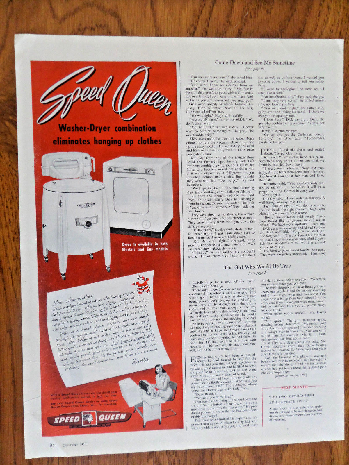 1949 Speed Queen Washer Drayer Combination Ironer Ad | eBay