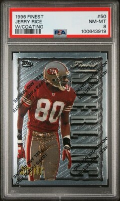 1996 TOPPS FINEST JERRY RICE UNCOMMON CARD #50 *GRADED PSA NM-MT 8! | eBay