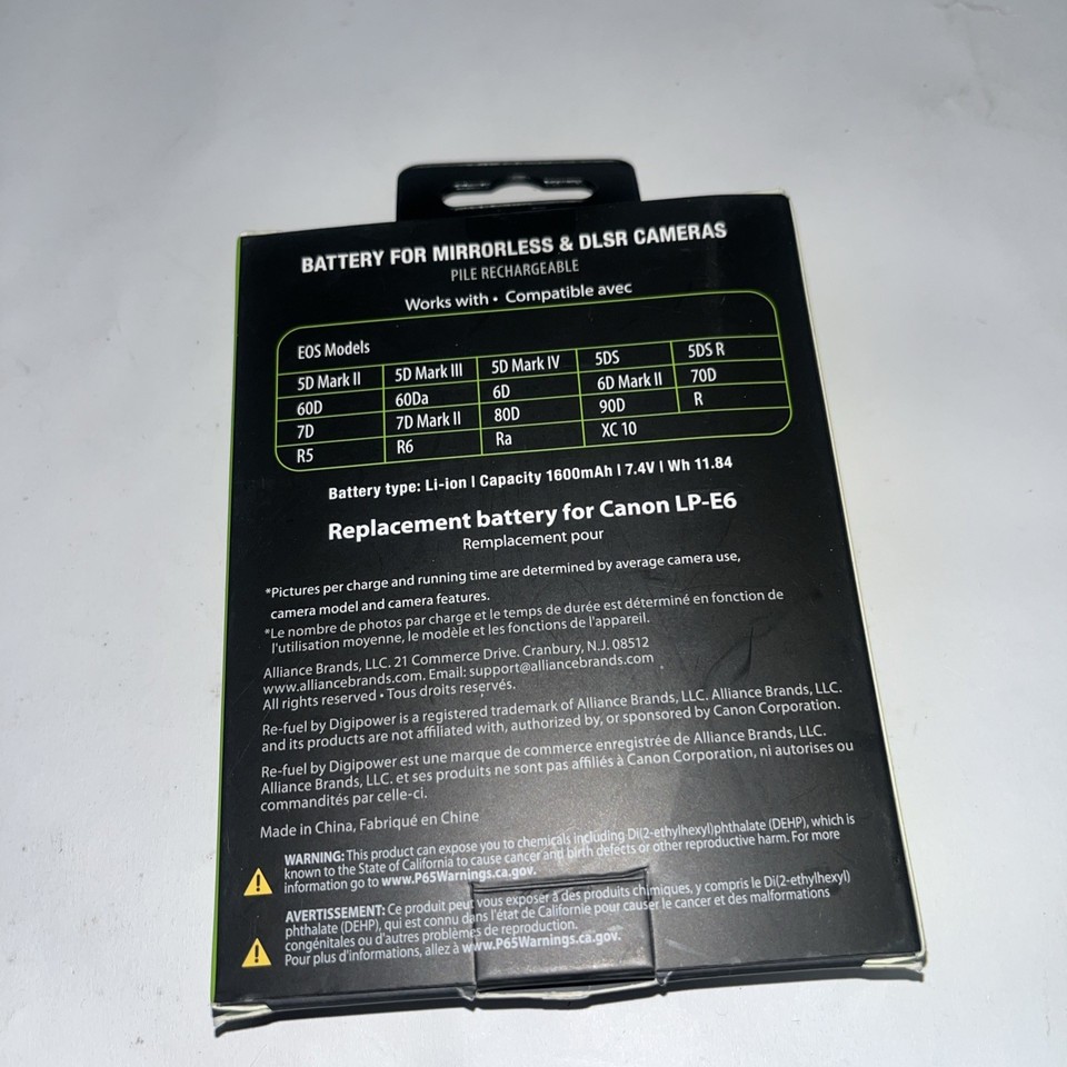 Digipower - Rechargeable Battery for Canon LP-E6 5D Mark II-III 7D Mark ...