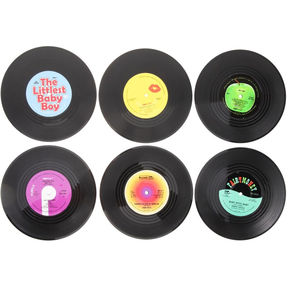 6 Pcs Anti Skid Vinyl Record Coasters ABS Cup Mats Heat Resistant Pads ...