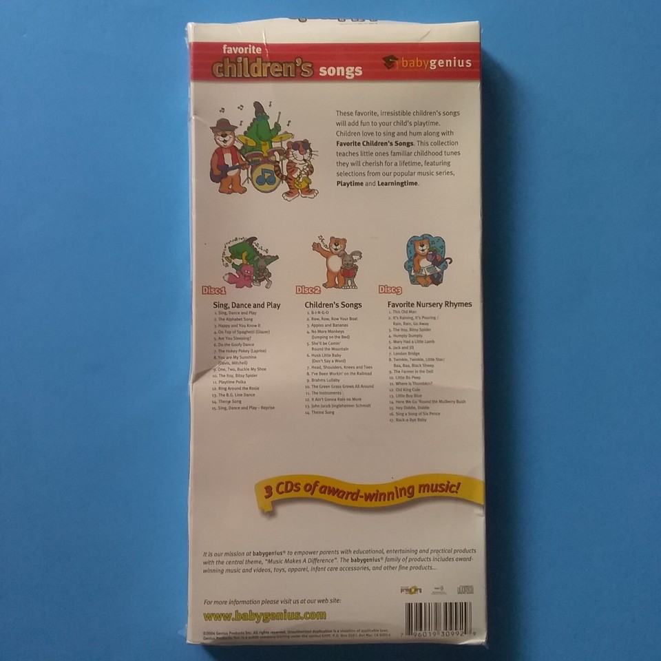 Baby Genius CD Favorite Children's 46 Songs 3 CD Box Set Award Winning ...