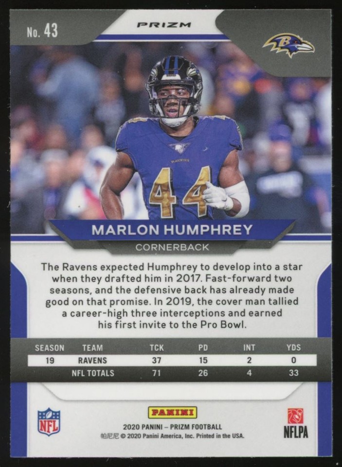 2020 Panini Prizm Red/White/Blue Marlon Humphrey Baltimore Ravens #43 ...