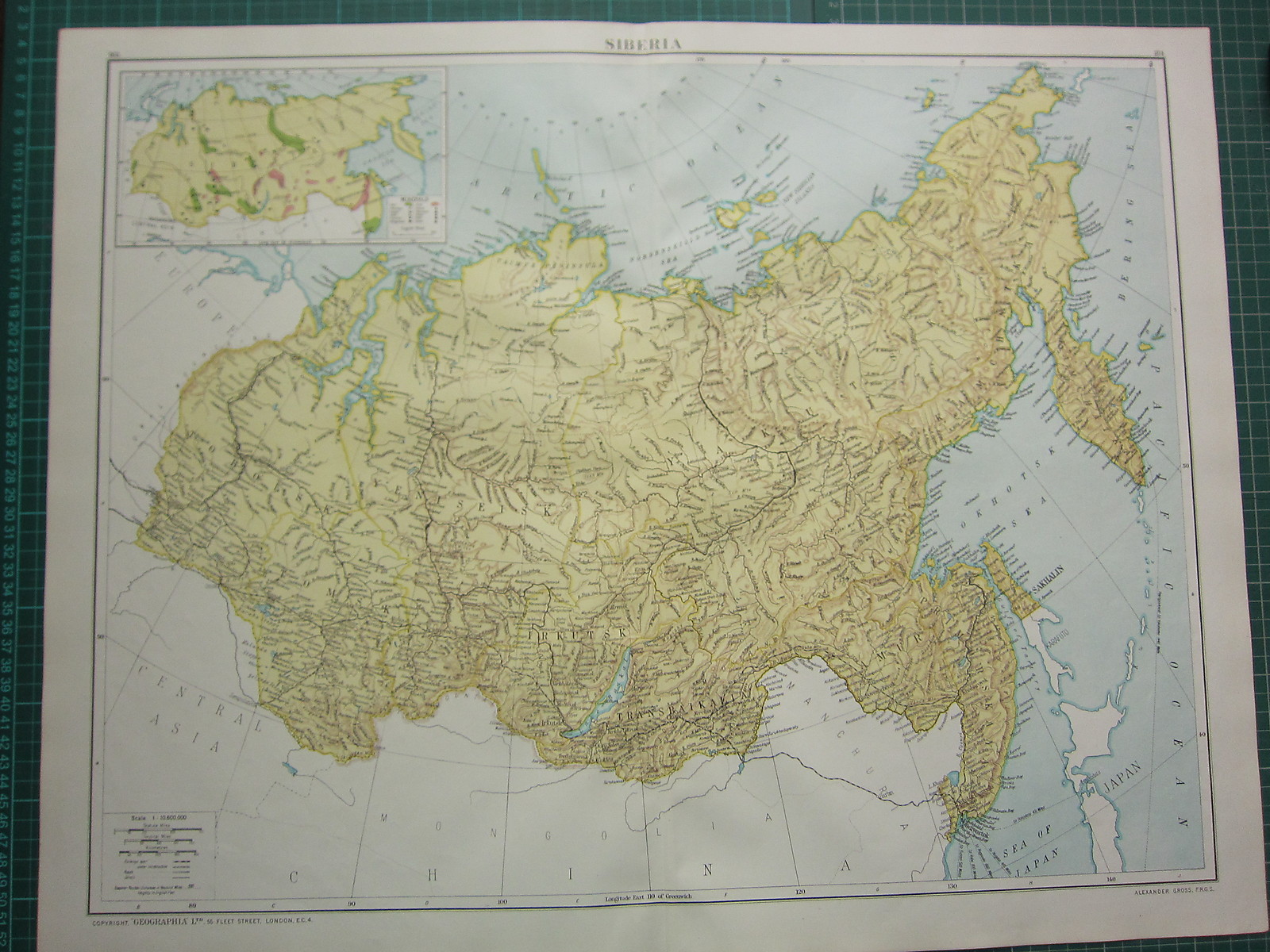 1919 LARGE MAP ~ SIBERIA ~ TOMSK IRKUTSK TRANSBAIKALIA INSET MINERALS ...