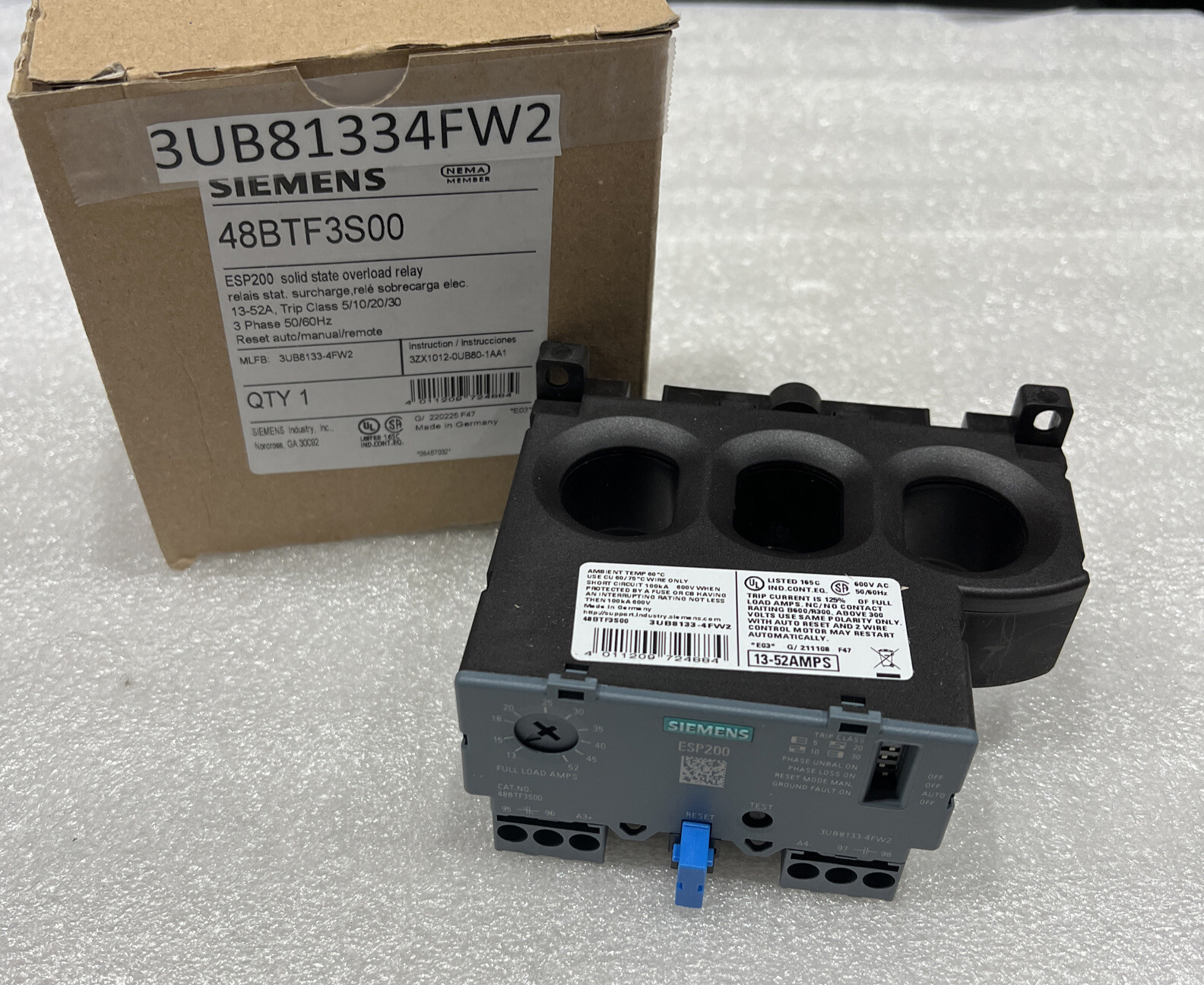 3UB81334FW2 / 48BTF3S00 SIEMENS OVERLOAD RELAY 13-52 AMP 3PH NEW | eBay