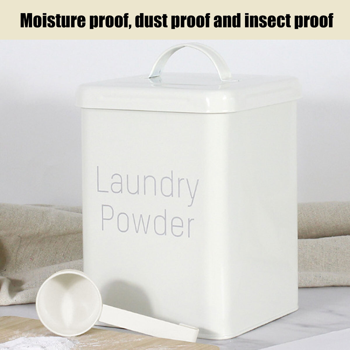 Detergent Storage Box Metal Laundry Powder Bin with Handle and Lid ...