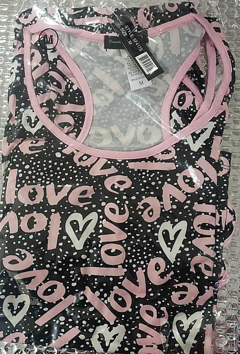 Emme Jordan Women's Pink & Black LOVE HeartsTwo-Piece Pajama Short Set ...