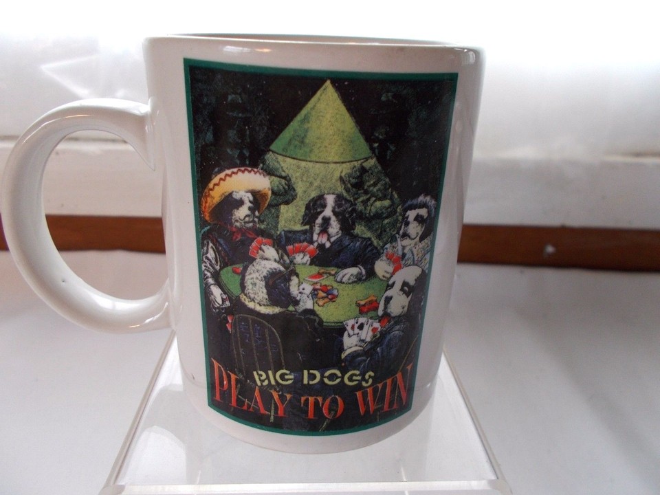 1996 Big Dogs Coffee Cup Mug Dogs Playing Cards Poker "Play To Win" | eBay