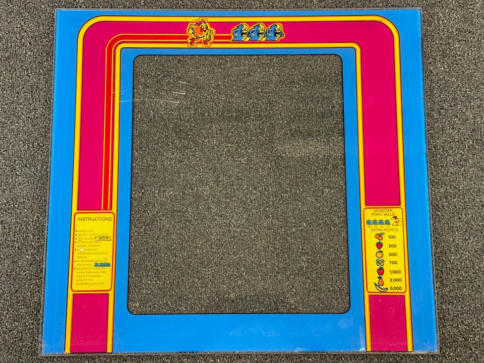 Midway Ms. Pac-Man Pacman Arcade Video Game Bezel Silk Screened ...