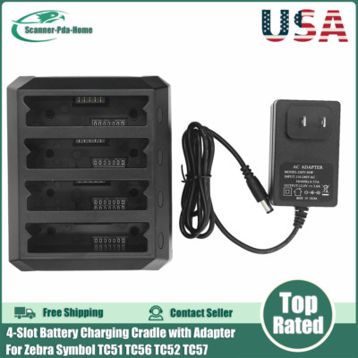 4-Slot Battery Charging Cradle with Adapter For Zebra Symbol TC51 TC56 ...