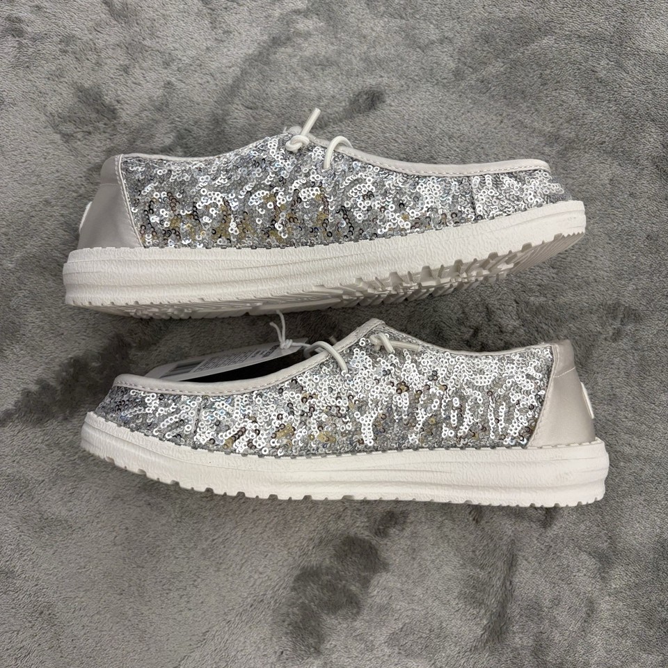 Hey Dude Wendy Women's 7 Silver Disco Sequin Casual Shoes Slip On 42695 ...