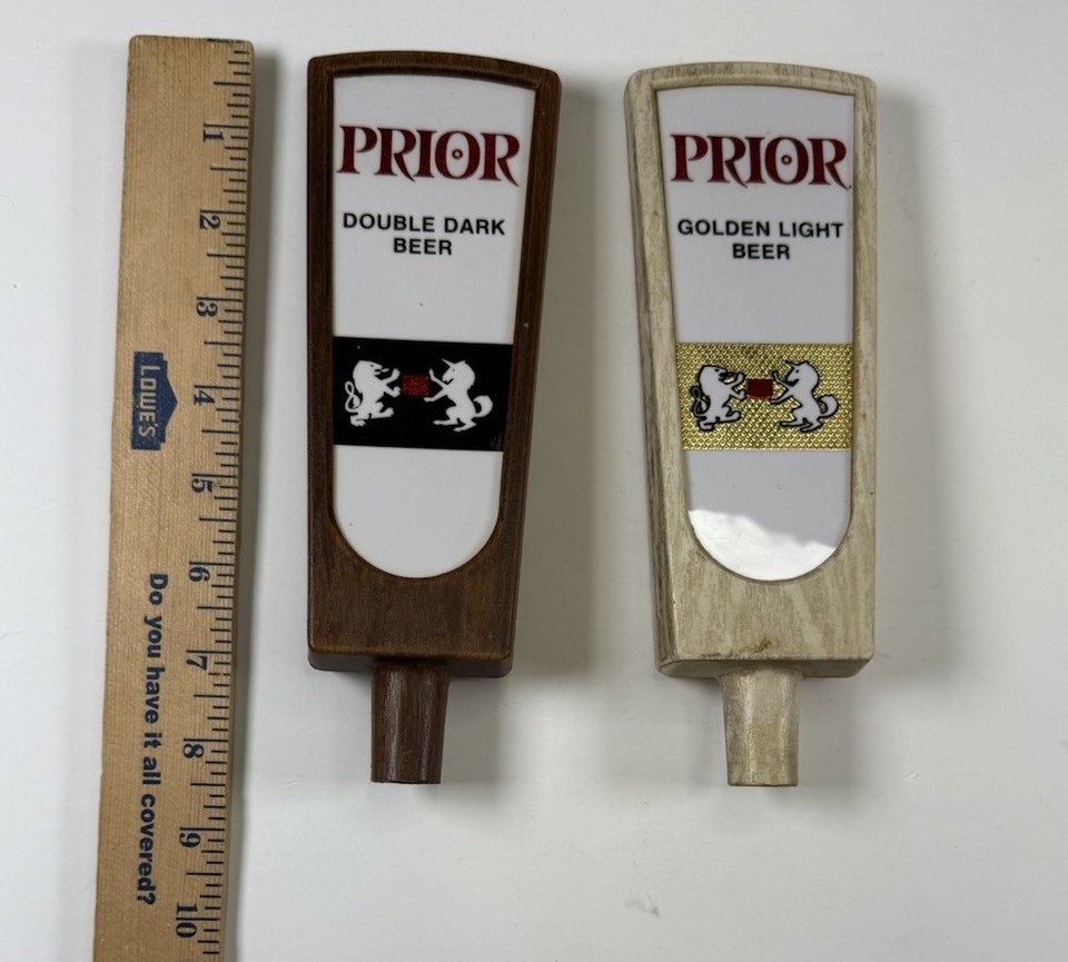 Vintage Prior Beer Tap Handles Lot Of Two Double Dark Golden Light Man ...