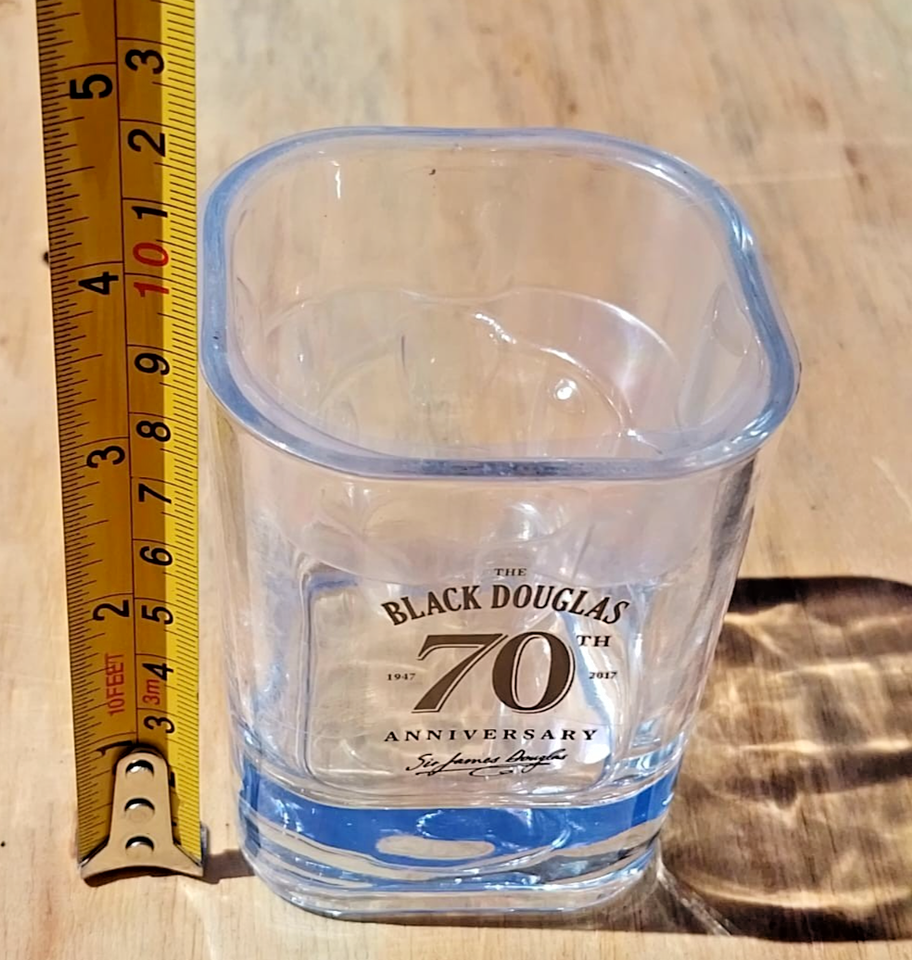 4 x Black Douglas 70th Anniversary Square Thick Whisky Glass Brand New ...