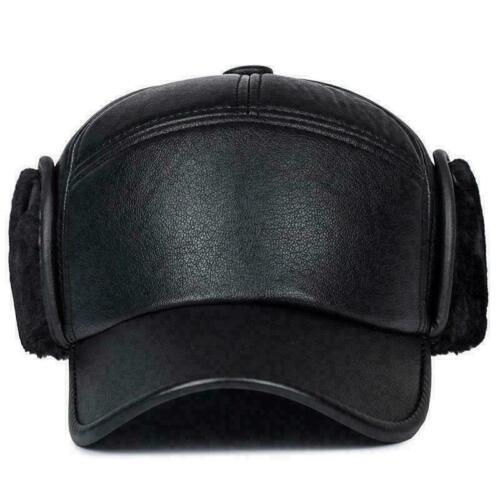 Men's Leather Baseball Caps Winter Hats With Ear Flaps Warm Cap Hat ...