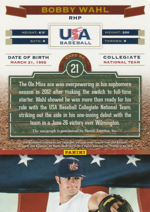 2012 USA Baseball Collegiate National Team Signatures #21 Bobby Wahl ...