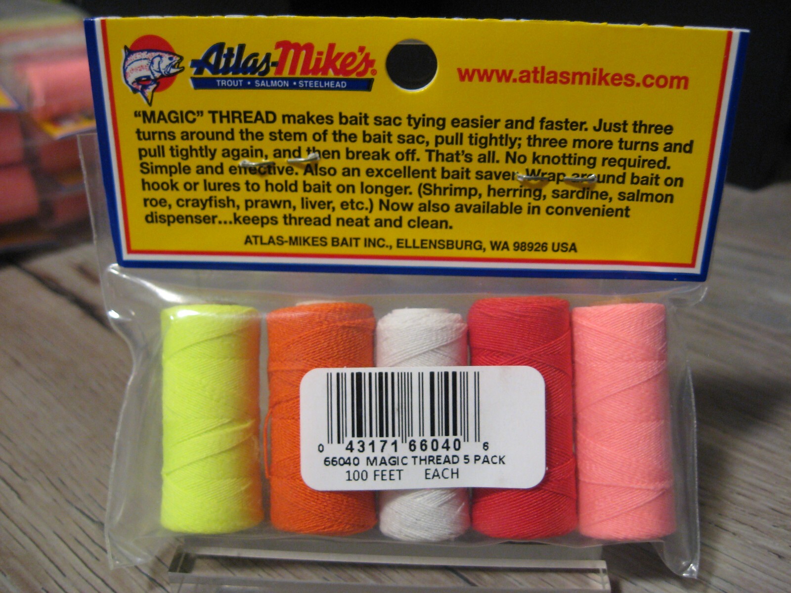 5 Assorted Atlas Mike's 100' Magic Thread Rolls - Spawn Net Tying Egg ...