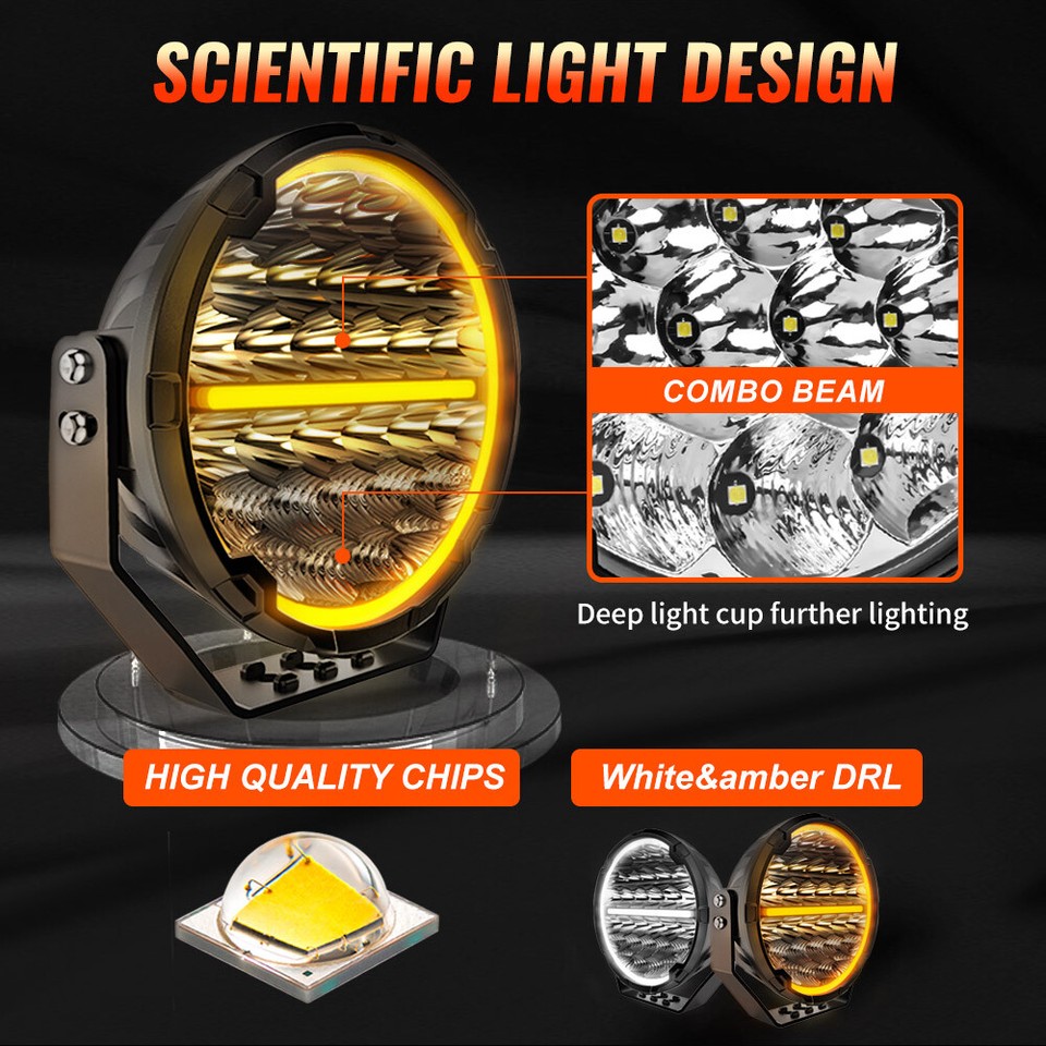 2x 9inch Round LED Work Light Driving Fog Lamp Dual Color DRL Truck ...