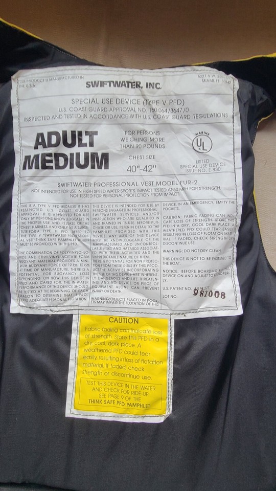 NWT Extrasport Swiftwater Fury Yellow Black Rescue Life Jacket Vest ...