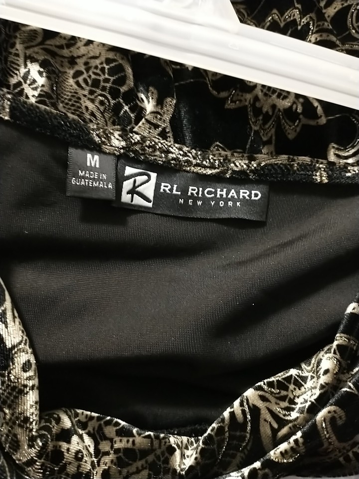 RL Richard New York sz.M pullover Long Sleeve,Blk& gold bling | eBay