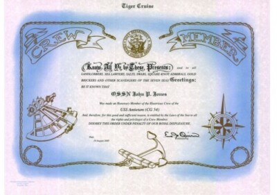 U.S.N.: "Crew Member": 15.5 x 21, full color certificate. (Personalized ...