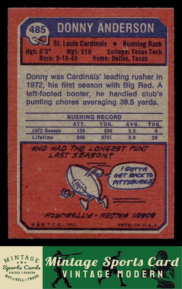 1973 Topps - Donny Anderson - #485 St. Louis Cardinals | eBay
