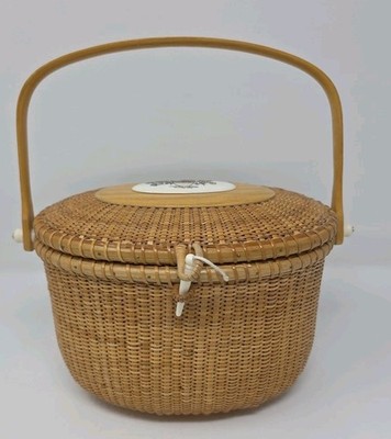 Basketville Nantucket Style Basket Purse Vermont Flower Faux Scrimshaw ...