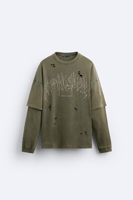 ZARA WASHED TEXT PRINT T-SHIRT Tshirt/Long Sleeve Size L-XL | eBay