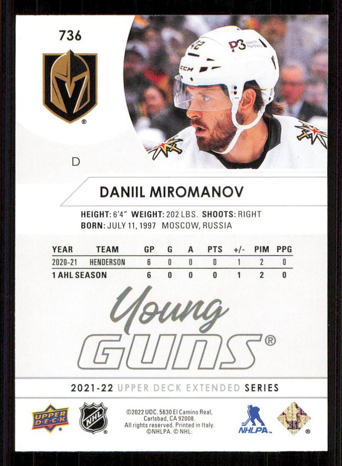 2021-22 Upper Deck #736 Daniil Miromanov Young Guns RC | eBay