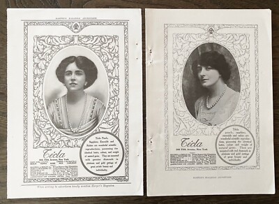 1914 TÉCLA High End Jewelry Photo Print Ads~Pearl Necklace Ladies Fifth ...