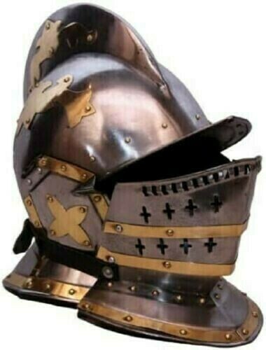 18 Gauge Steel Helmet Medieval Knight LARP Warrior Brass Accent ...