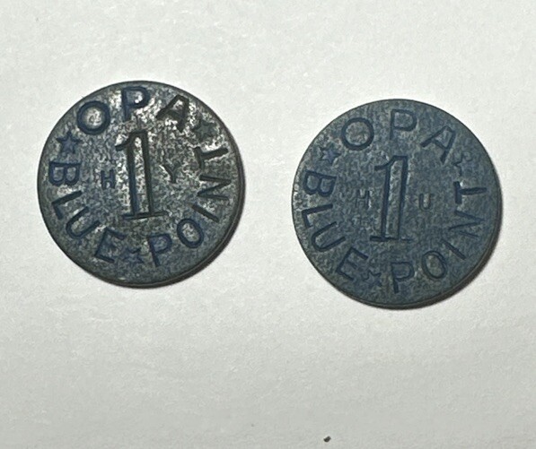 Lot of 2 WWII Collectible OPA Blue Point Ration Tokens Antique Good ...