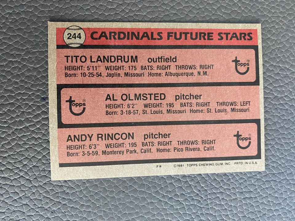 1981 Topps #244 Tito Landrum / Al Olmsted / Andy Rincon / Cardinals ...