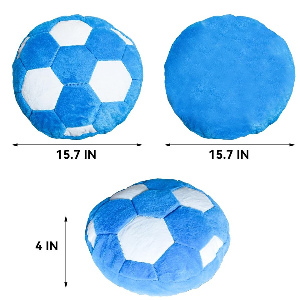 Blue Soccer Pillow Fluffy Soccer Ball Throw Pillow for Bedroom Decor ...