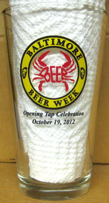 BALTIMORE BEER WEEK OPENING TAP CELEBRATION 2012 pint Beer GLASS w Crab ...